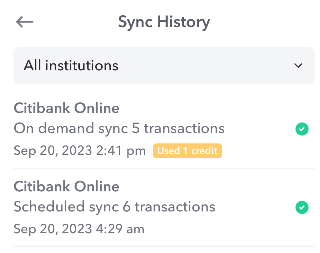 Sync History - Weekly | A Budget Planner and Spending Tracker