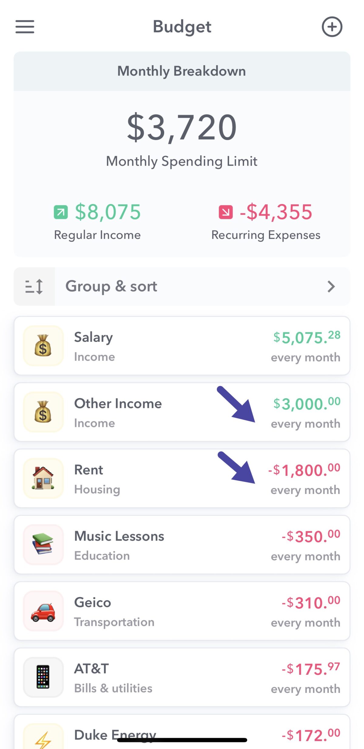 Group and Sort Budget Items - Weekly | A Budget Planner and Spending ...