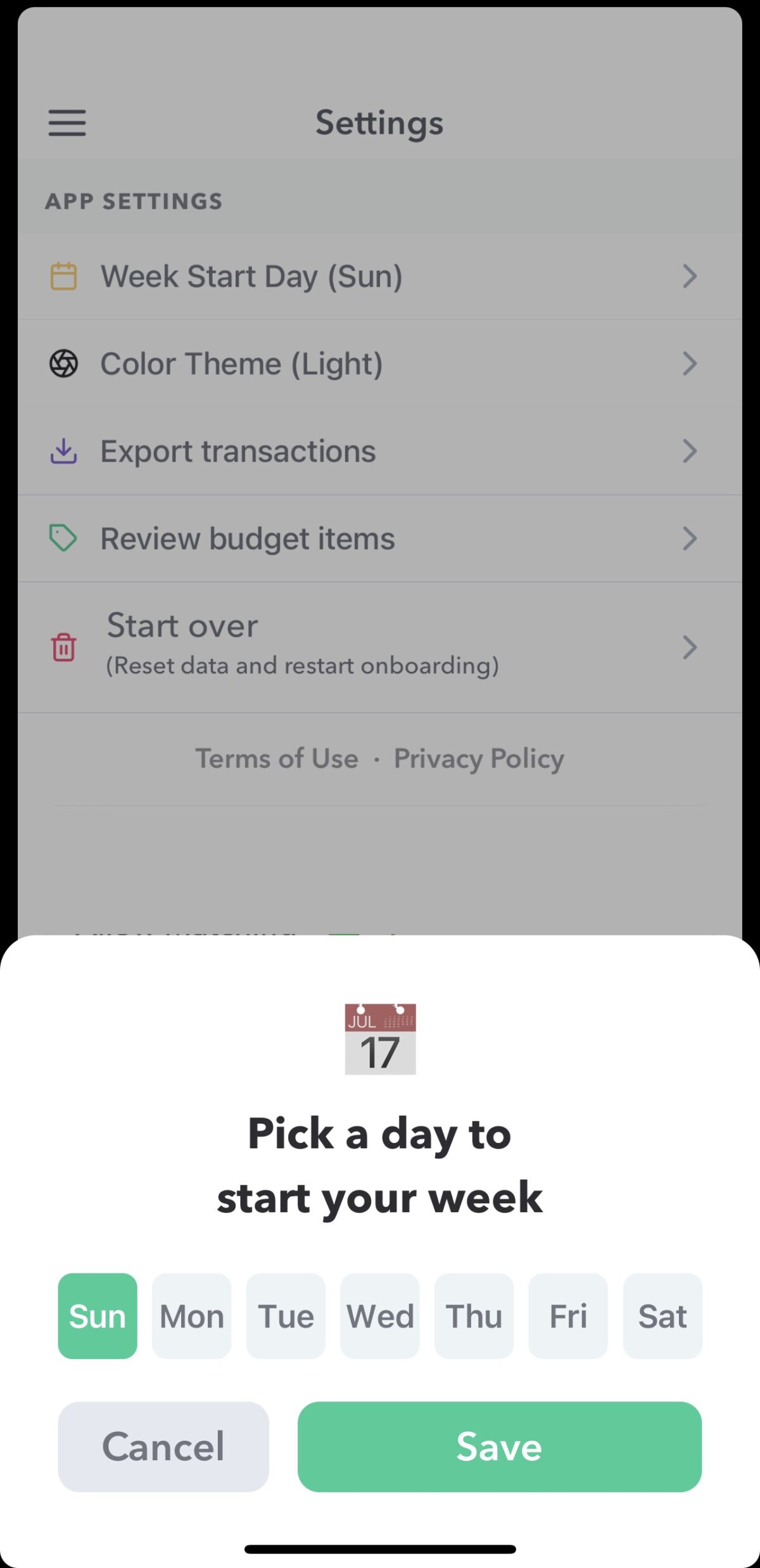 Start Day of The Week - Weekly | A Budget Planner and Spending Tracker