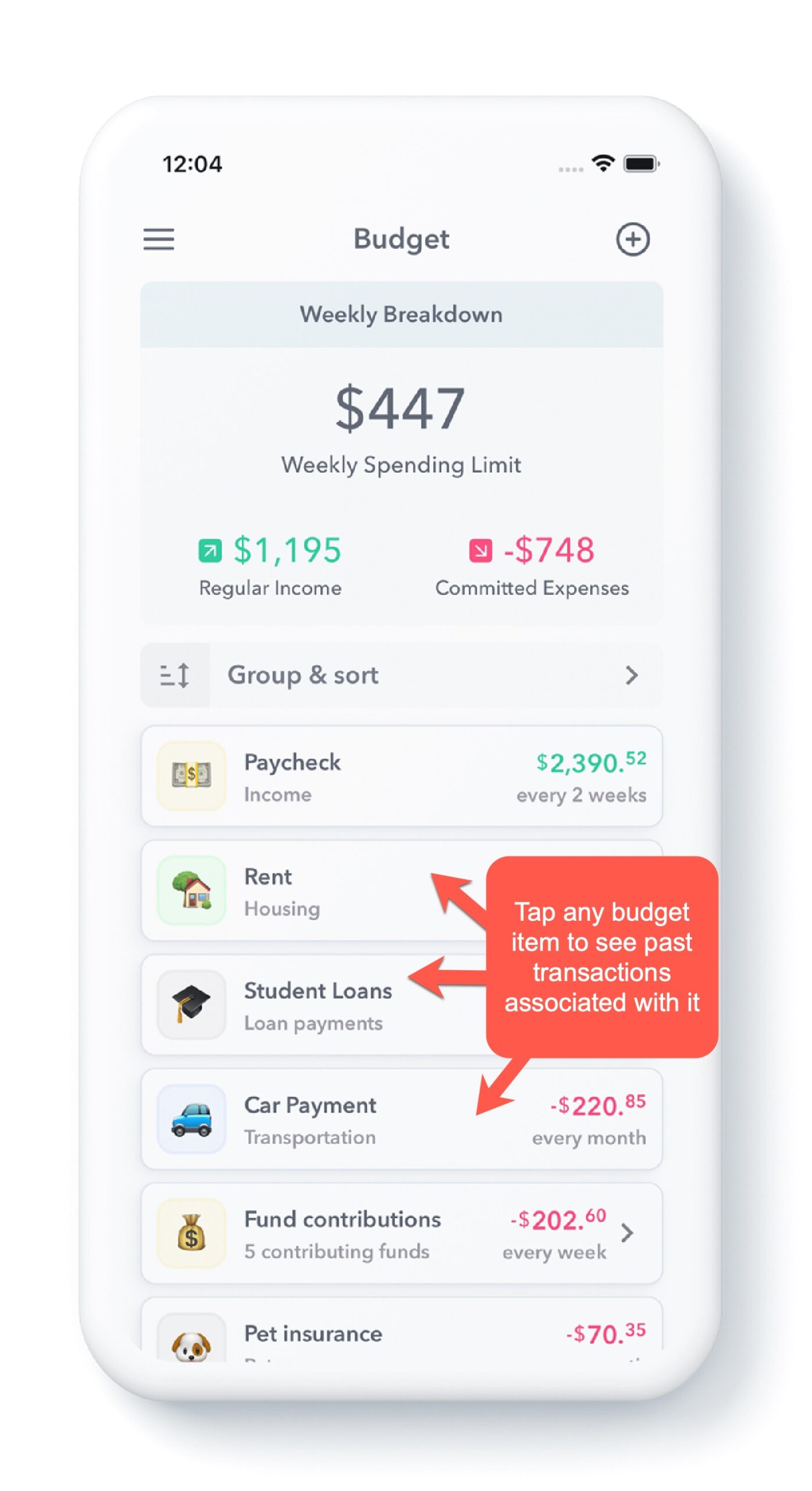 Recurring Budget Item History Report - Weekly | A Better Budget App